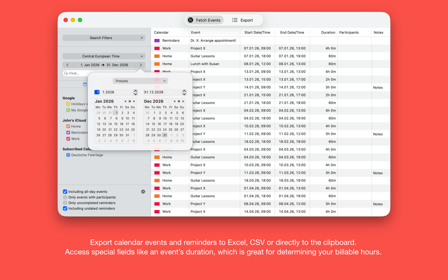 How to export iCal/ics Mac & iCloud calendars to Excel/CSV